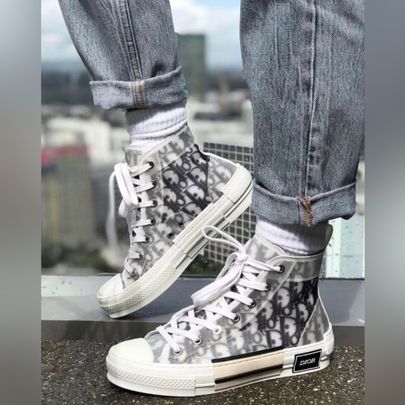 Dior | Shoes | Dior B23 High Top Logo Sneakers White And Black Oblique ...